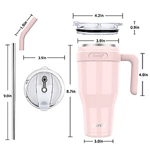 Sursip 40 oz Mug Tumbler,Stainless Steel Tumbler Mug with Non-Removable Handle–Keeps Drinks Cold up to 24 Hours–Sweat Proof, Dishwasher Safe,BPA Free-Pink