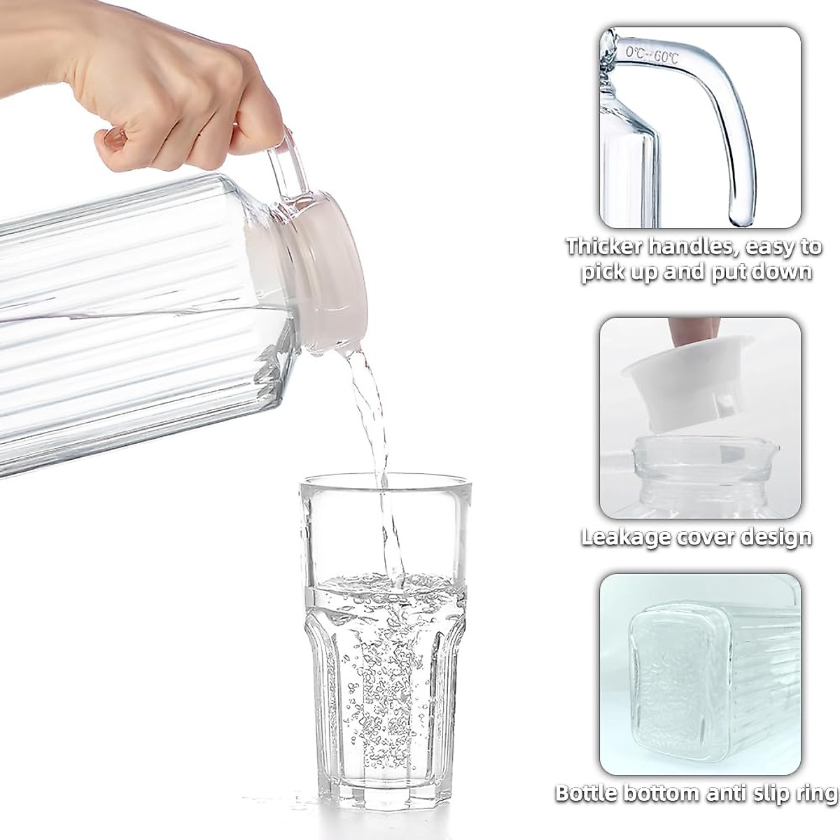 AiHeart Glass Pitcher with Lid,2pcs Glass Fridge Pitcher with Handle,Large Capacity Beverage Container Pitcher with Spout Glass Jug for Coffee, Milk, Juice - 63oz