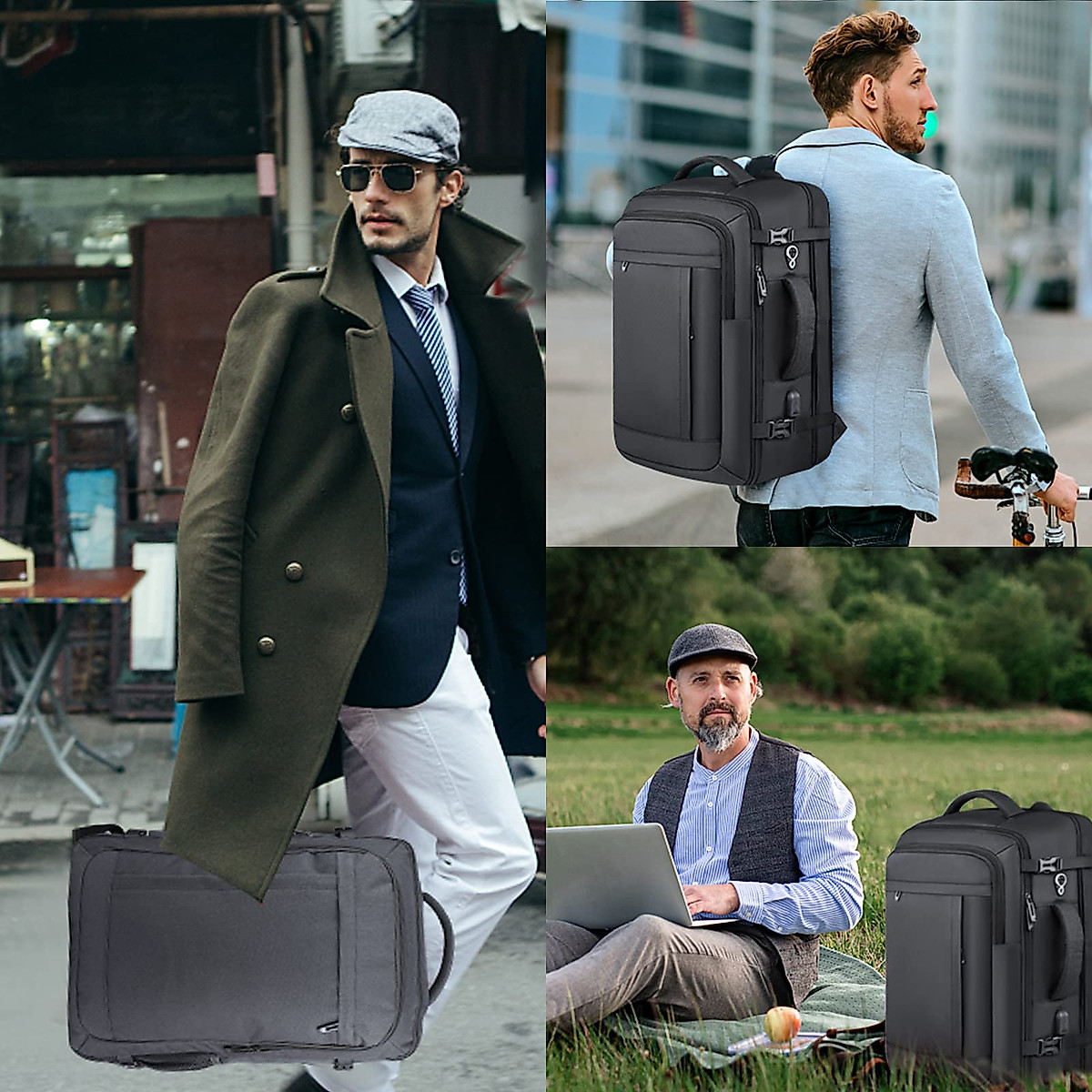 Lapsouno Backpack, Carry On Backpack, Expandable Travel Backpack for Carryon Luggage, 40L Extra Large Flight Approved Traveling Backpacks for Men Women, Water Resistant Business Daypack Bag, Black