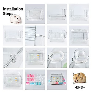 PUPPIFUN Large Transparent Hamster Cage, Connectable and Expandable Hamster Habitat, Includes Exercise Wheel, Food Dish, Water Bottle and 15 Pcs DIY Tunnel for Small Syrian Hamster