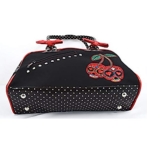 Lost Queen Cherry Bomb Skull Cherries Polka Dot Bow Handbag Rockabilly Black Red