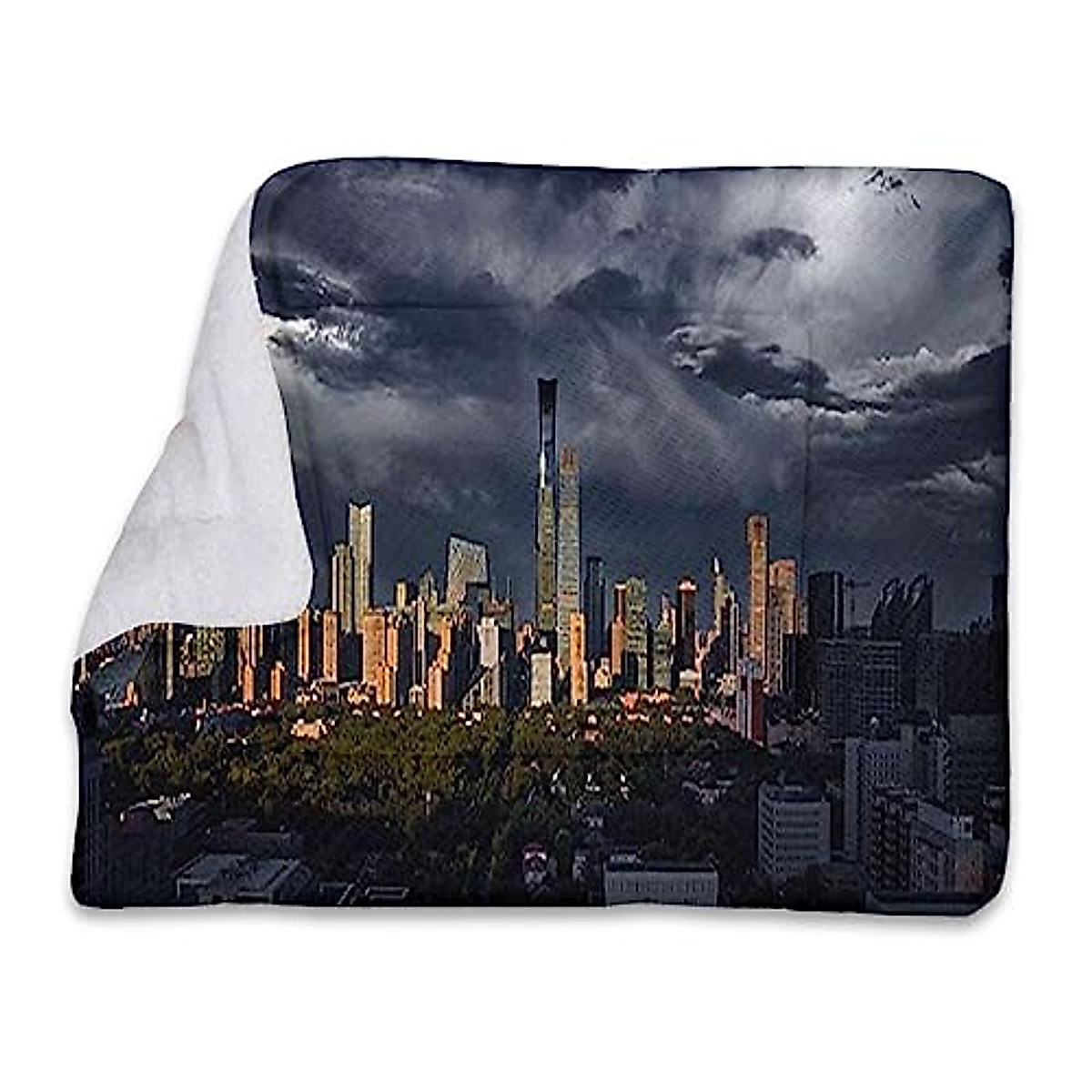 Brown Blue Cat and Dog Self Heating Pad Aerial View of City Skyline at Dusk Washable Kennel Mat for Large Medium Small Dogs and Cats Denver Panoramic 18" x 22"