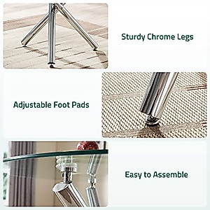 Modern Round Glass Dining Table Set for 4 - Faux Leather Metal Frame Chairs and Tempered Glass Table - 5 Pieces Kitchen Dining Table Set for Dining Room, Kitchen, Dinette, Compact Space (White)