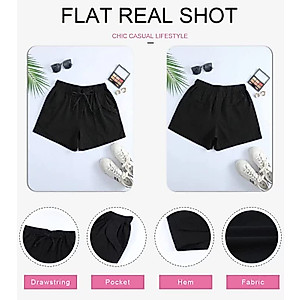 Dokotoo Womens Ladies Beach Casual Solid Drawstring Elastic Waist Loose Comfy Cotton Linen Shorts with Pocket Linen Shorts Pants Black X-Large