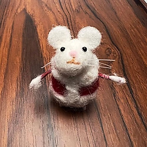 Walbest Wool Felted Christmas Mouse Ornament, Felted Animal Mouse Christmas Tree Decor, Needle Felted Christmas Mouse Desktop Mouse Doll Felt Gifts for Christmas Decorations E