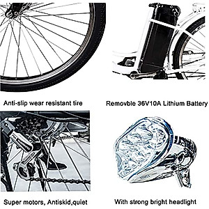 NAKTO Electric Bicycle Cargo Electric Bike for Adult 26" Sporting Shimano 6 Speed Gear Step Thru EBike 25MPH 25-30Miles Removable Waterproof Large Capacity 36V10A Lithium Battery & Pedal Assist