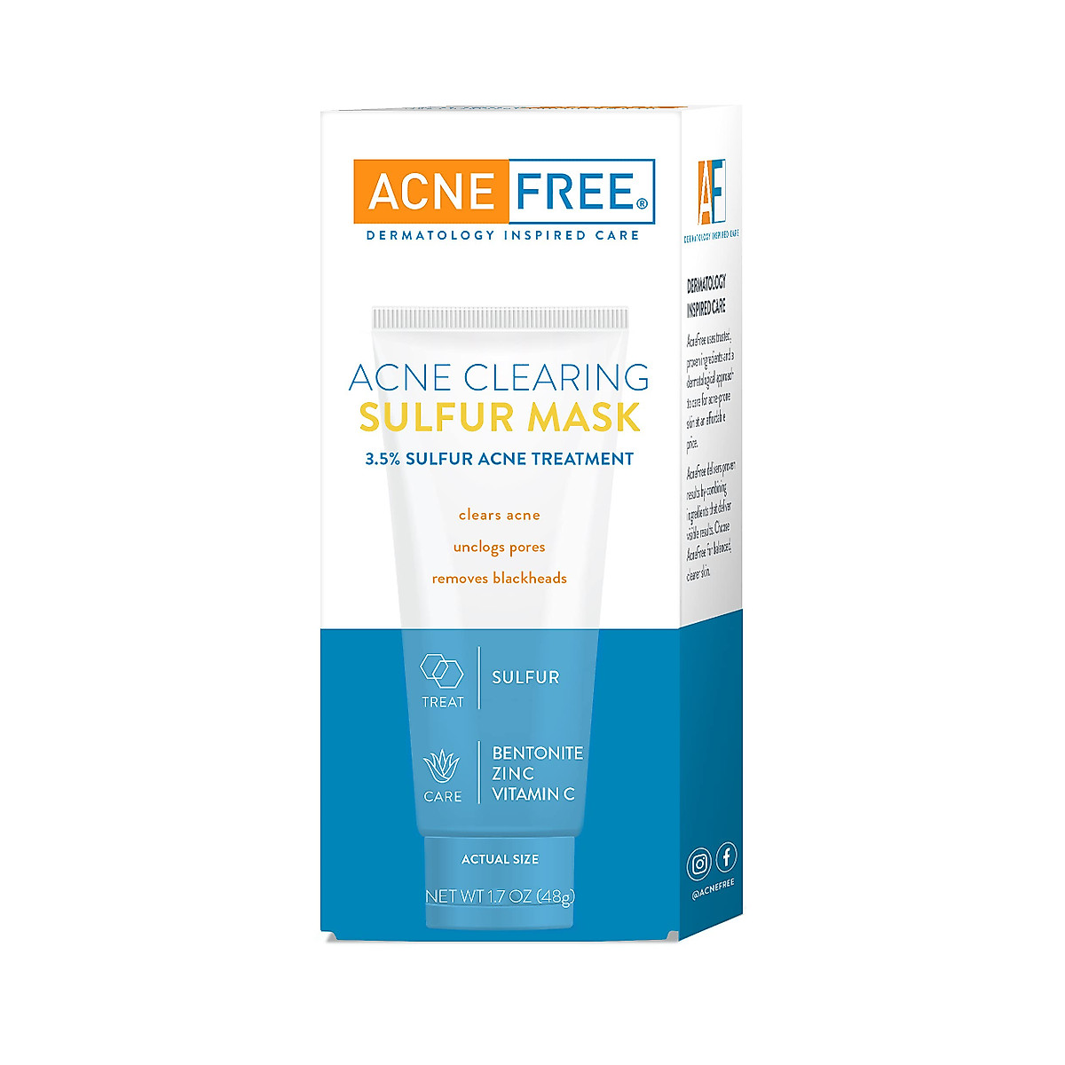 AcneFree Acne Clearing Mask, 3.5% Sulfur Acne Treatment, Absorbs Excess Oil and Unclogs Pores with Vitamin C, Bentonite, and Zinc, 1.7 Ounce - Pack of 3