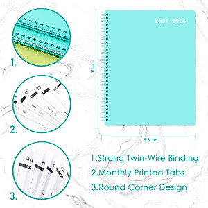 2024-2025 Monthly Planner - Monthly Planner/Calendar 2024-2025, 12-Month Planner with Tabs, JUL. 2024 - JUN. 2025, 8.5" x 11", Contacts + Dual-Sided Pocket + Thick Paper + Twin-Wire Binding - Green