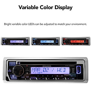 Kenwood KMR-D378BT Marine/Motorsports CD AM/FM Radio, Bluetooth, Amazon Alexa Compatible, SiriusXM Ready, Wireless Streaming - Pandora & Spotify, USB and AUX Input, Variable Color Display