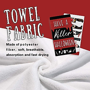 Croar Halloween Gothic Skeleton Kitchen Dish Towels Set of 2, Spooky Jack O Lantern Pumpkin Skull Drying Hand Towels Baking Cooking Cloth, Spider Web Rose Holiday Home Kitchen Decor 18 x 26