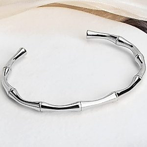 Jude Jewelers Stainless Steel Classical Plain Bamboo Style Open Cuff Bangle Bracelet (Silver)