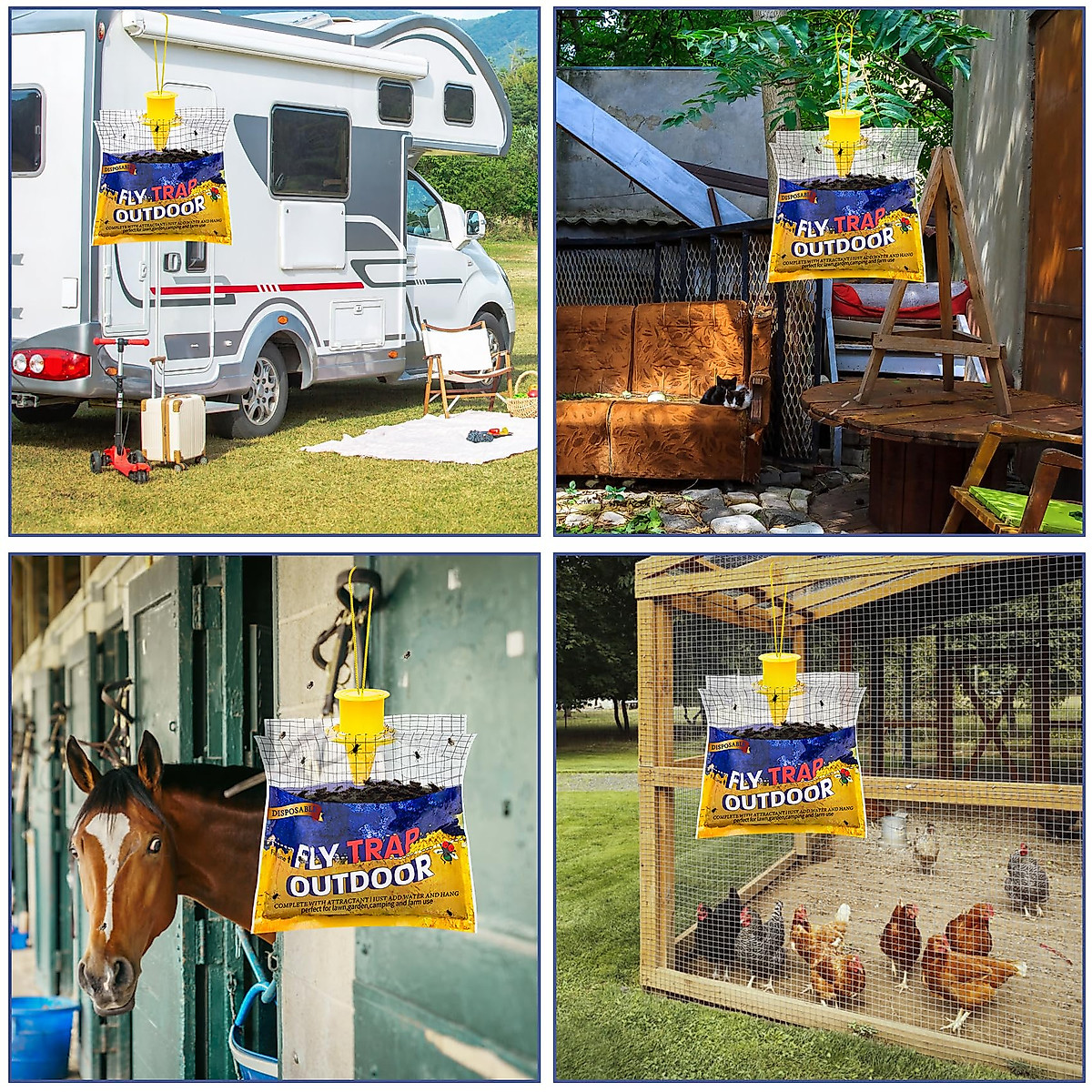 Glovv 6 Pack Disposable Fly Traps Outdoor Hanging, Fly Trap Bags with Natural Attractant Bait, Flying Insect Trap and Bug Catcher Control Flies in Barn Farm or Ranch, Patio