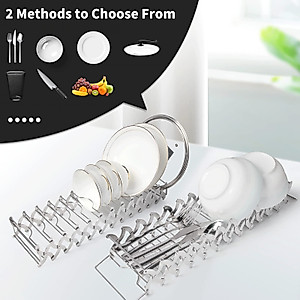 YYP Small Dish Drying Rack Expandable Dish Drying Rack Over The Sink, Plate Organizer for Cabinet or Countertop, Premium 304 Stainless Steel, Rustproof, for Kitchen, Small Space, RV