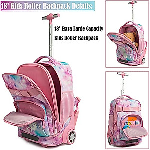 Egchescebo Kids Rolling Unicorn School Backpack for Girls Luggage Suitcase With Wheels Trolley Wheeled Backpacks for Travel Bags 18' 3PCS Girls Unicorn Backpack With Lunch Box Pink