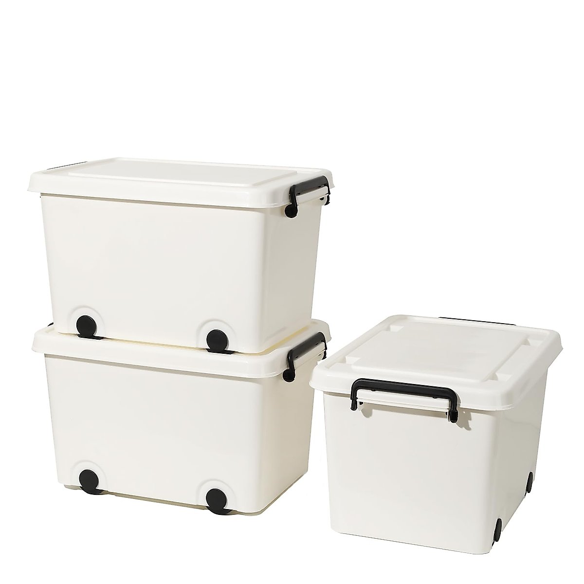 GUMEIGODA 23 Qt Latching Storage Bin,Stackable Bin with Wheels and Latching Lids，Removable Storage Containers, Clothes Bins Storage for Closet Organization,Thickened Plastic，White，3-Packs (white, 3M)