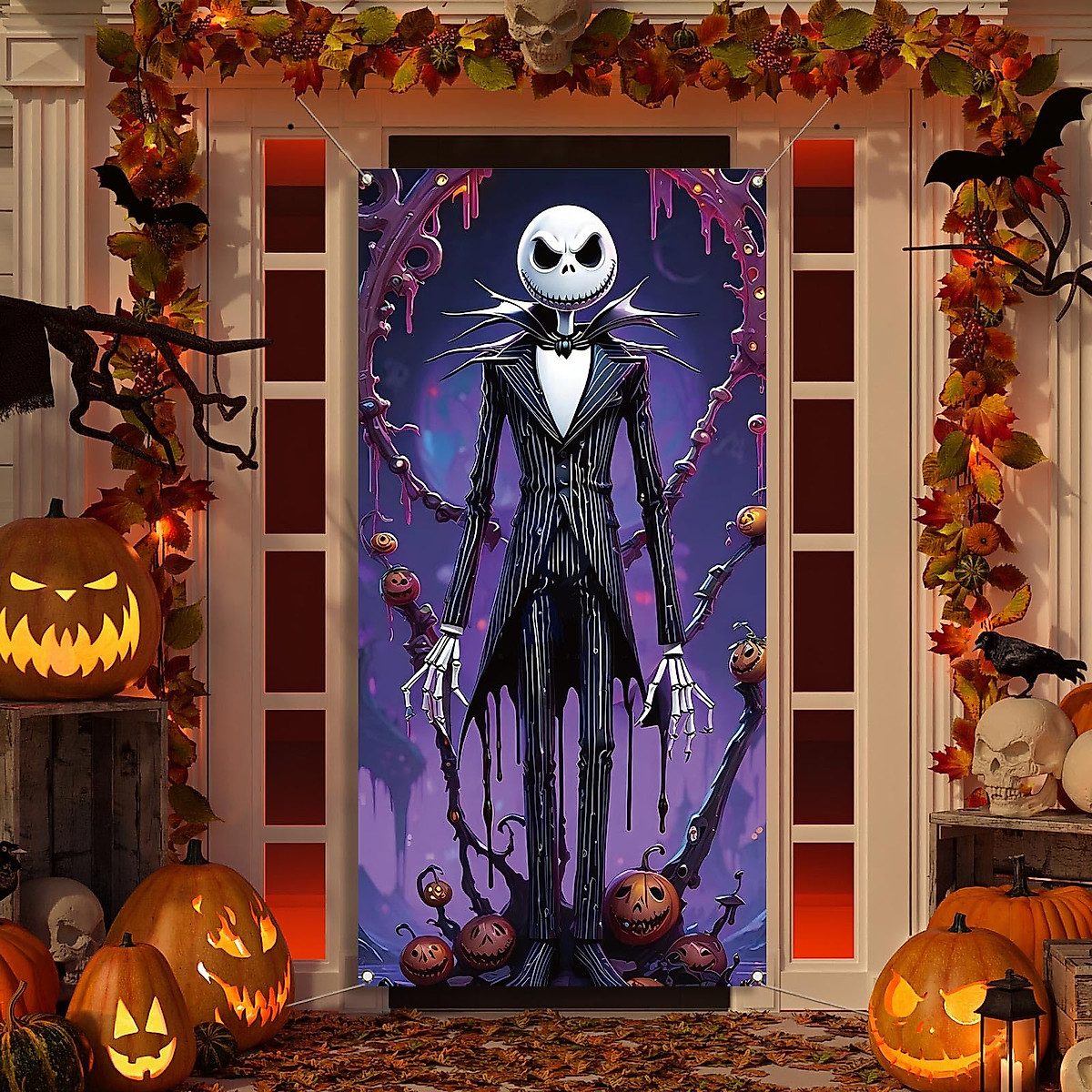 The Nightmare Before Christmas Door Cover Halloween Jack Skellington Birthday Party Front Door Porch Banner Photography Decoration