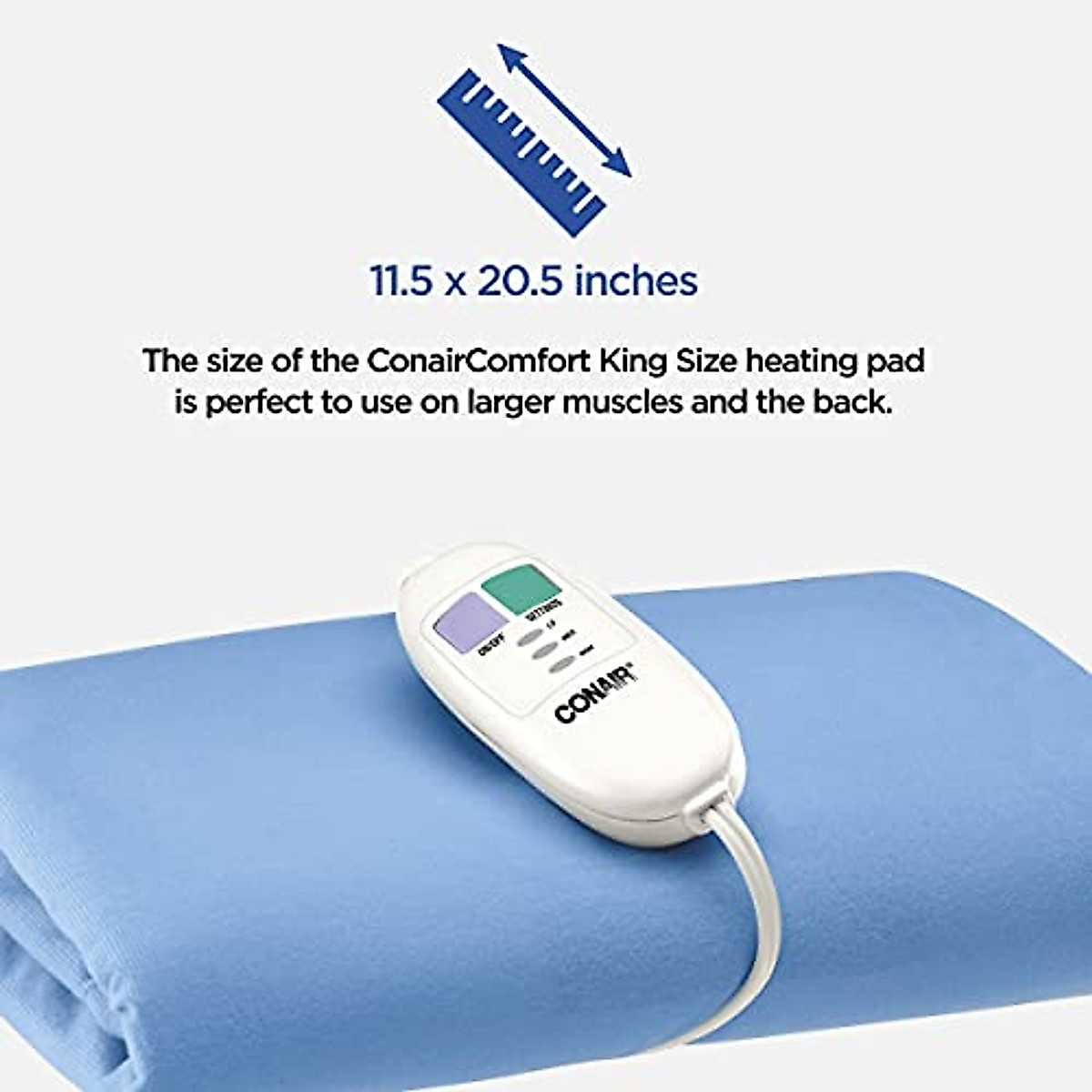 Conair Comfort Moist/Dry Heating Pad for Back Pain Relief, Heating Pad for Neck and Shoulder, Menstrual Heating Pad for Cramps, King Size 11.5 inch x 20 inch w/ Auto Off