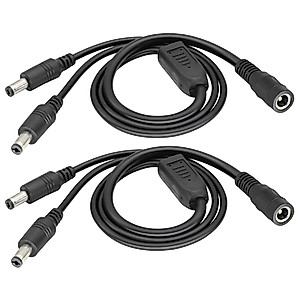 HCFeng DC Power Y Splitter Cable,DC 5.5mm x 2.1mm 1 Female to 2 Male Power Cord 18AWG 12v DC Extension Cord Cable for CCTV Security Camera, DVR, HDVD, LED Strip Light(2pack/1.6ft)