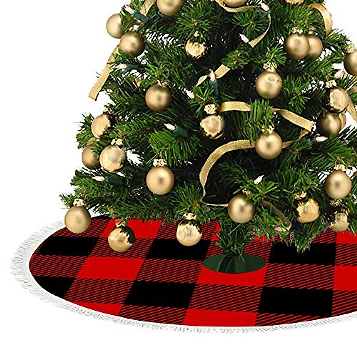 Dream Bay Christmas Tree Skirt,﻿Buffalo Plaid Christmas Tree Mat for Xmas Party Decoration 48x48 Inches