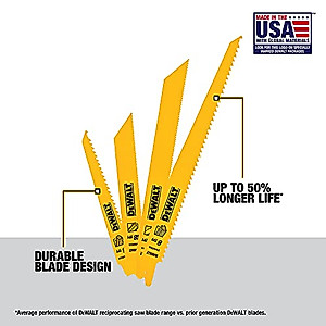 DEWALT Reciprocating Saw Blades, Bi-Metal Set with Case, 10-Piece (DW4898) , Yellow