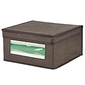 mDesign Medium Fabric Stackable Closet Storage Organizer Bin Box with Front Window and Lid for Bedroom, Office, Mudroom Organization - Holds Clothes, Blankets, Linens, Lido Collection - Espresso Brown