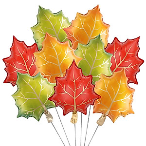 WRBAJIS 9Pcs Fall Maple Leaf Balloons Fall Leaves Foil Balloons Thanksgiving Mylar Balloon Kit for Festival Holiday Thanksgiving Autumn Harvest Birthday Wedding Party Decorations Green Yellow Red