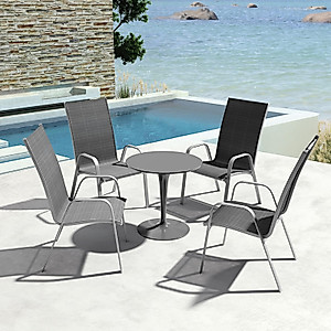 JEAREY Patio Chairs Set of 4, Outdoor Stackable Dining Chairs with Armrests, Breathable Garden Outdoor Furniture for Garden Patio Pool Beach Yard, Black