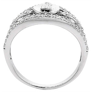 Sterling Silver Micropave CZ Guadalupe Ring for Women Cross Sides Split Shank Diamond Cut Halo Rhodium Finish size 9