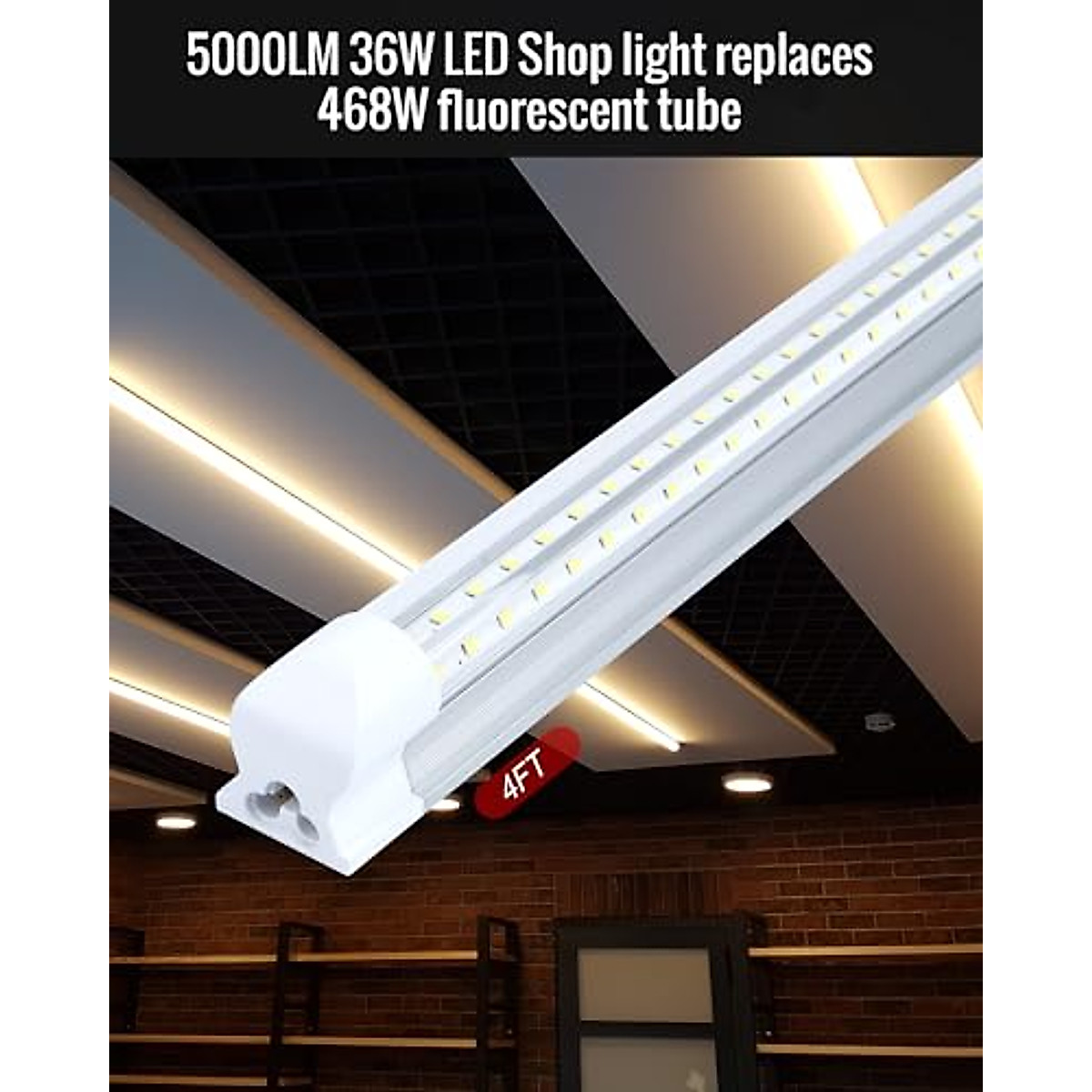 TIMIKEY 10 Pack LED Shop Lights,6500K 5000LM 4FT 36W Super Bright Strip Fixture,FCC&ETL No Interference,Plug&Play Ceiling Lighting is idea for Garage,Cabinet,Shop, Workbench,Warehouse