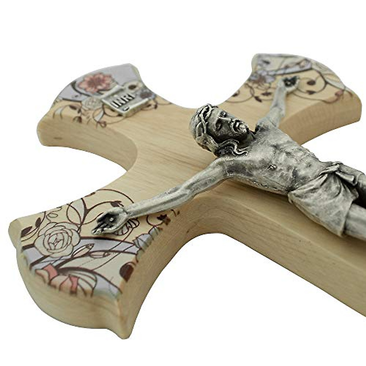 Wooden Wall Crucifix | Choose from 5 Beautiful Designs | Great Christian Gift for Weddings and Housewarmings | Home Goods | Made in Italy (8.5" Floral Cross)