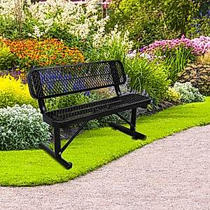 Sunnibety 4 Feet Heavy Duty Metal Park Bench for Outside, Outdoor Bench with Backrest & Portable Frame, Commercial Benches for Shopping Malls, Stores, Parks, Patios, Decks, Black