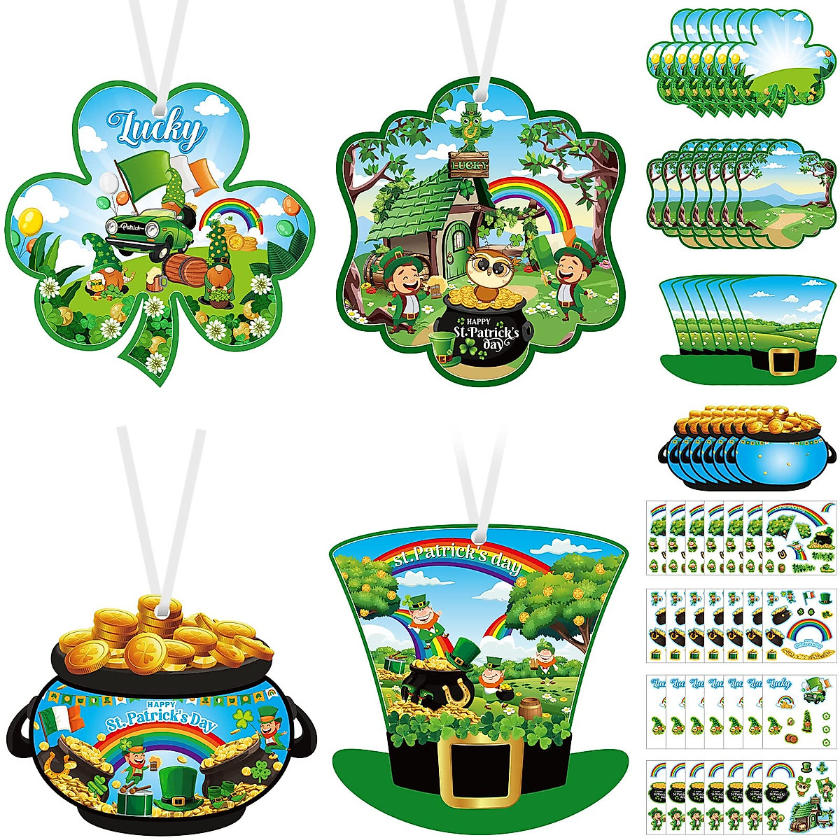 Sumind 28 Sets St. Patrick's Day Craft Kits for Kids St Patricks Day Scenes Shamrock Stickers Accessories Leprechaun Clover Gold Coin DIY Ornament Craft for Home Classroom Irish Party Supplies