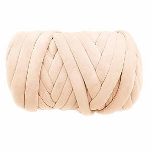4 LBS Super Bulky Chunky Yarn, 1.2inch Thick Beige Velvet Washable Softee Hand Knitting Giant Jumbo Tubular Yarn for Arm Knitting Extreme DIY Blankets Rugs Pillow Making 85 Yards