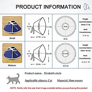 Cat Cone Collar Soft, Nonwoven Fabric, Adjustable Recovery Pet Elizabethan Collar, Surgery to Stop Licking and Head Scratching-Prevent Recurrent Infections, for Cats Kitten Puppy. (Small)
