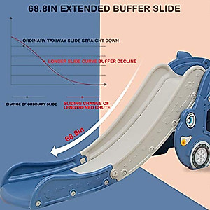 Slide for Kids, Toddler Playground Slipping Slide Climber, Extra Long Slide Slope with Basketball Hoop for Indoor Outdoor Backyard Use (Blue Car) Kids House with Slide (Blue, One Size)