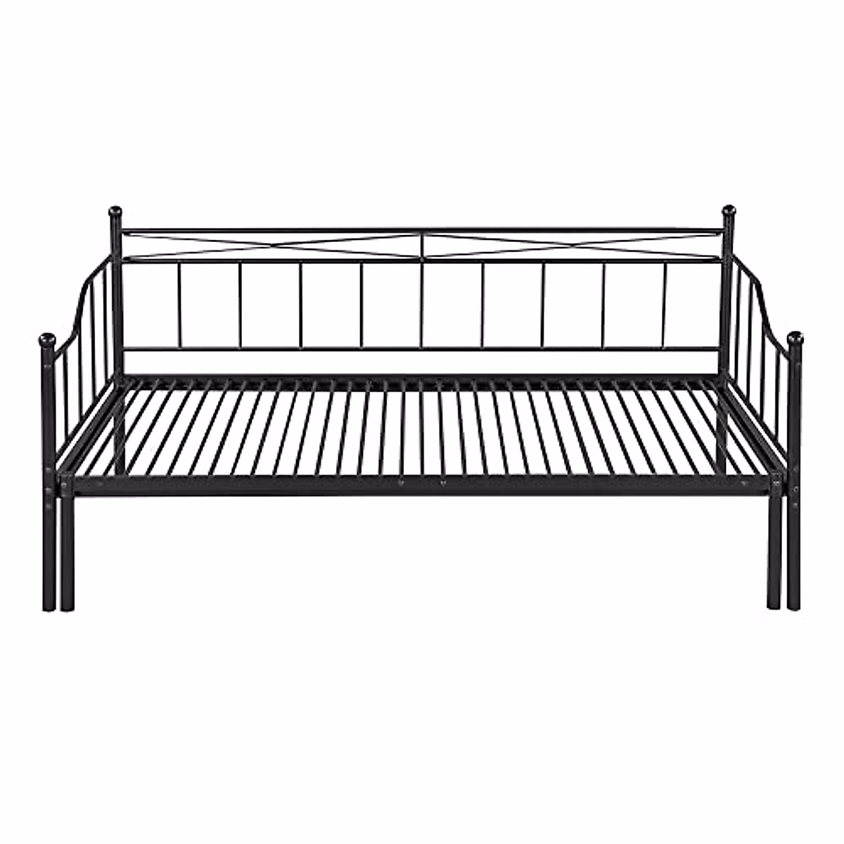 LostCat Twin Size Daybed Bed with Pop Up Trundle,Metal Bedframe with Safety Guardrails & Heavy Duty Steel Slat Support,for Kids Teens Adults.No Box Spring Needed,Black