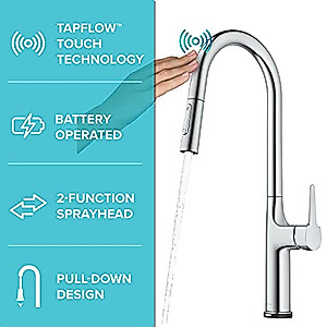 KRAUS Oletto Tall Modern Single-Handle Touch Kitchen Sink Faucet with Pull Down Sprayer in Chrome, KTF-3101CH