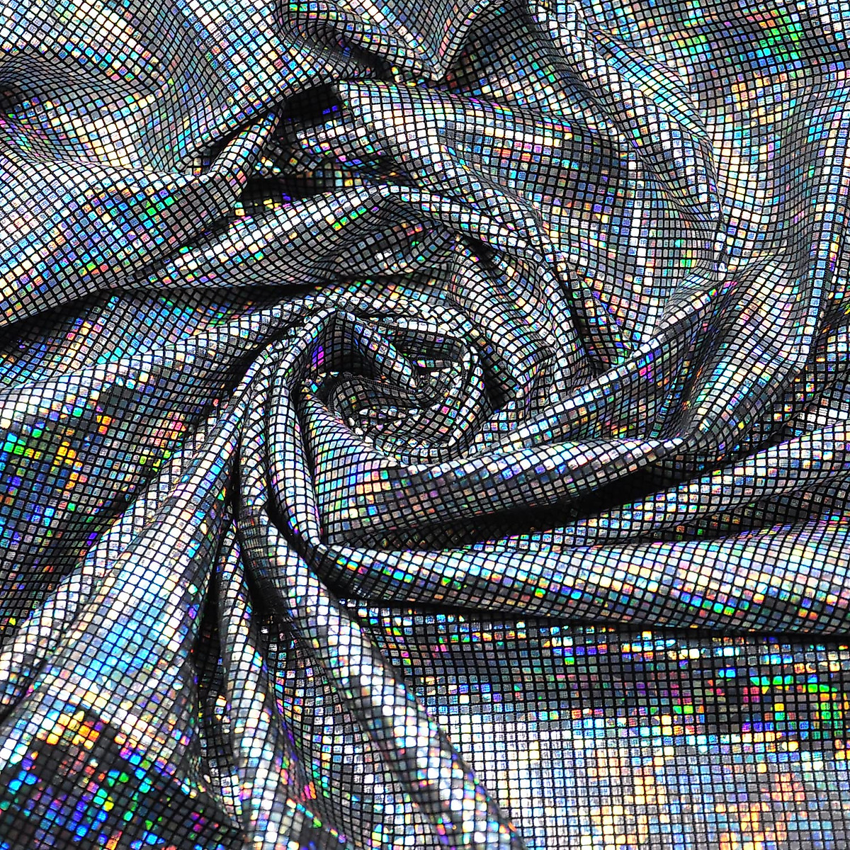 Yutone Stretch Knit Fabric 57inch Wide Decoration, Apparel, Costume Sewing Quilting Apparel Crafts Décor by Yard (Iridescent Hologram Silver 1Yard)