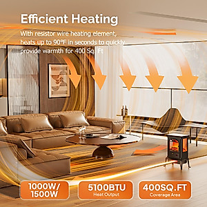 ROVSUN 1500W Electric Fireplace Stove, 22.4" H Freestanding Heater with Remote, Timer, Realistic Flame Effect, Adjustable Temperature, Overheat & Tip-Over Protections for Bedroom Living Room, ETL