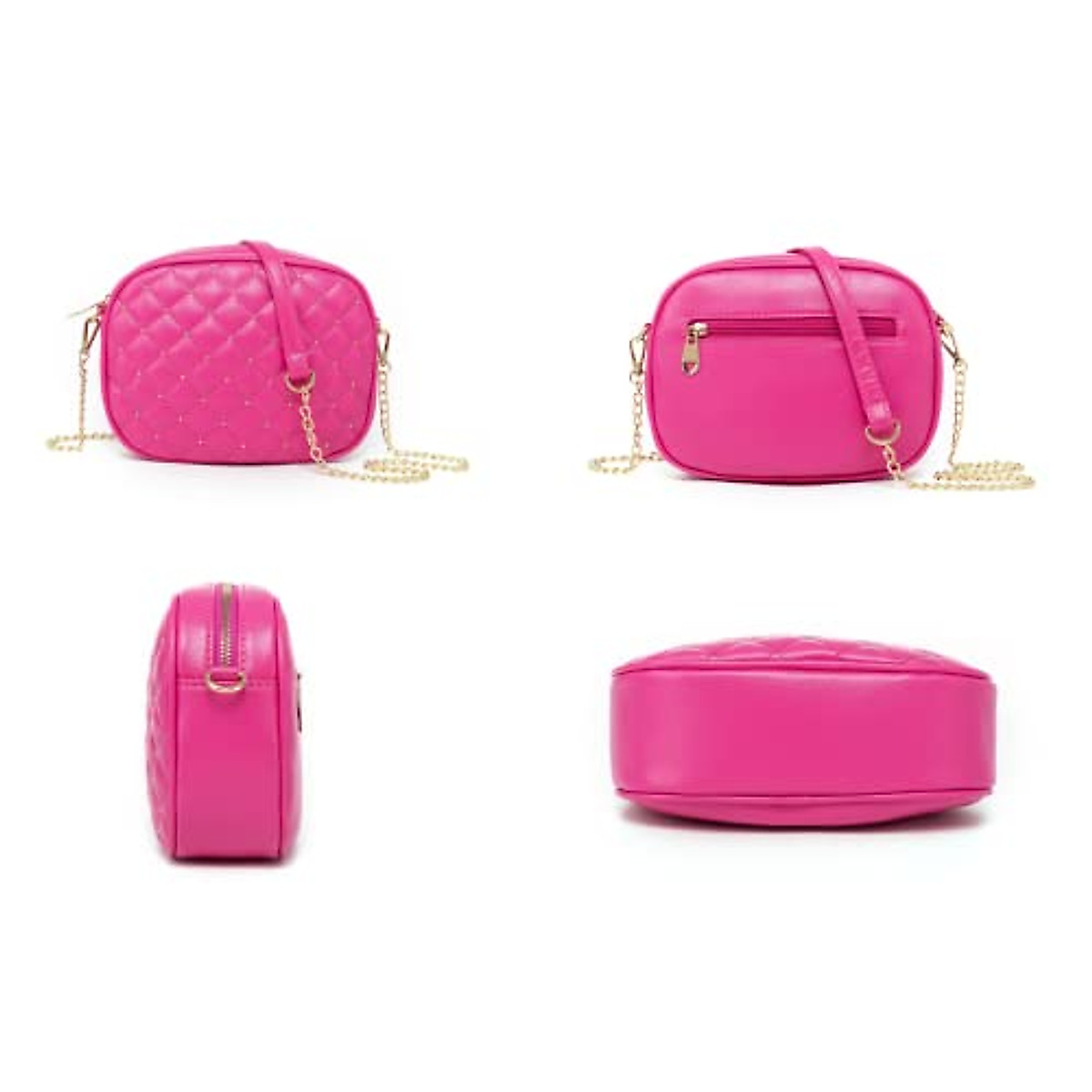 Girls Hot Pink Shoulder Crossbody Purse and Handbag - Teens Cute Small Trendy Quilted Lather Satchel - Messenger Bags Wallet Travel Bag for Women