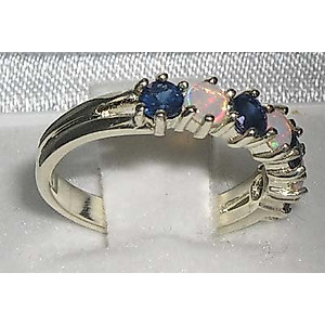 LetsBuyGold 925 Sterling Silver Natural Opal & Sapphire Womans Wedding Ring - Size 5.5