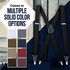 HOLD'EM Suspender Men X-Back Clip on Leather Crosspatch-Black (Tall 54")