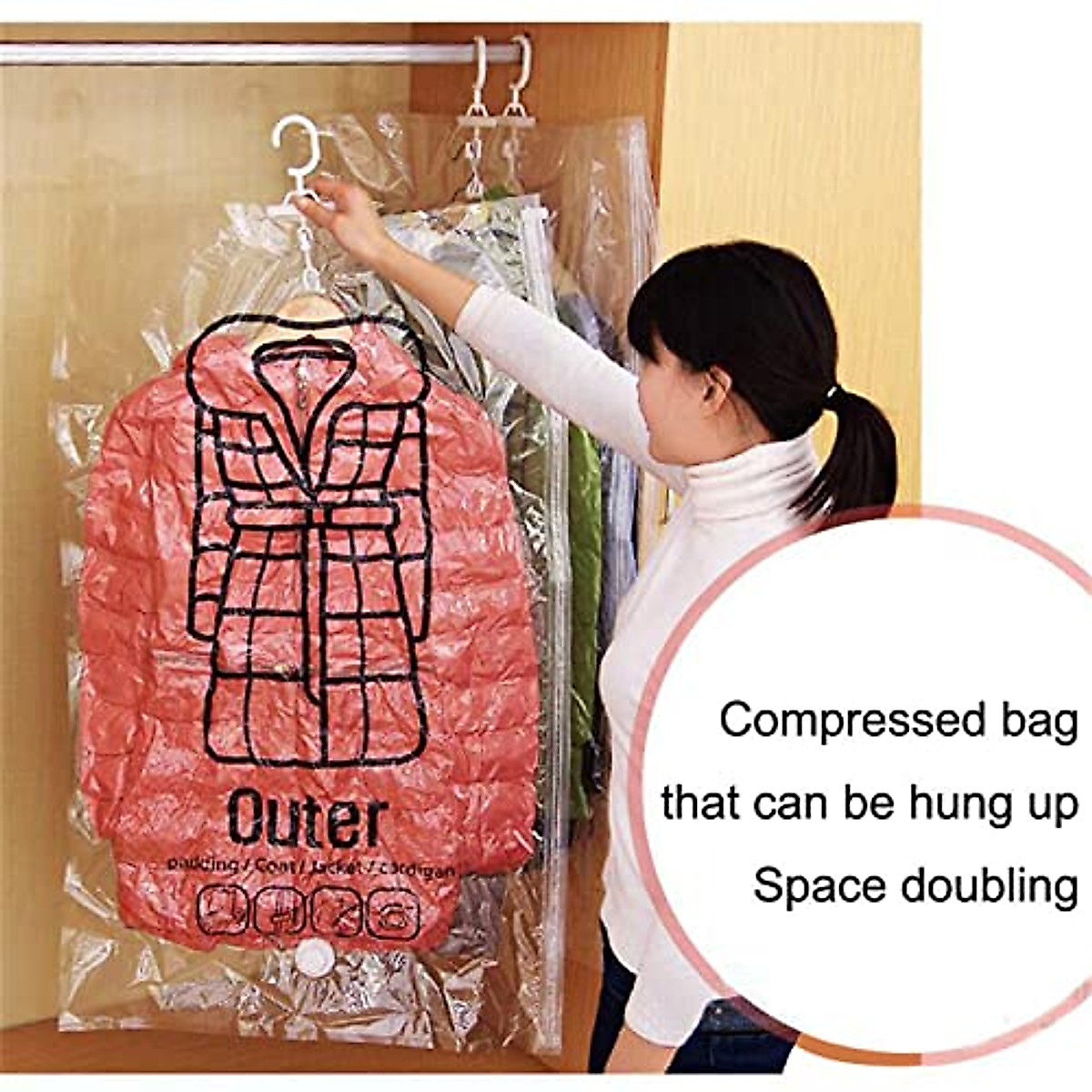 Hanging Compressible Storage Bag, Reusable Vacuum Storage Bags, Clothes Vacuum Organizer, Vacuum Seal Bags for Suits, Dress Coats, Jackets (5PCS,M(67*90cm))