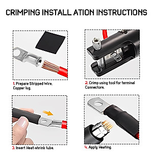10PCS 1/0 Awg-3/8" Copper Wire Lugs with 3:1 Heat Shrink Tubing, Marine Grade Ring Terminal Connector, Heavy Duty UL Battery Cable Ends, Tinned Copper Eyelets Cable Lugs (AWG8*3/8)