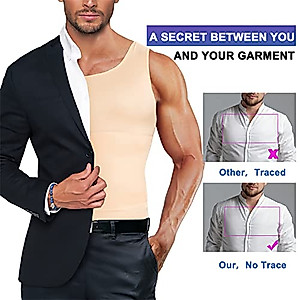 Mens Compression Shirt Slimming Body Shaper Vest Workout Tank Tops Abs Abdomen Undershirts (Beige, M)