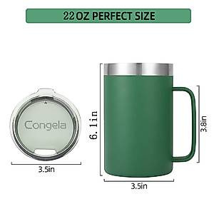 Congela Gifts for Dad Fathers Day 22oz Green Stainless steel insulated coffee mug with handle, large size, vacuum tea cup with Tritan lid for hot and cold drinks, (Forest, 22oz)