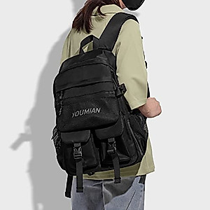 YOUMIAN School Backpack, Teen Girl Boy Middle School High School College Lightweight Student Daily Casual Laptop Bookbag Black