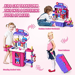 Toy Doctor Kit for Girls: Pretend Play Kids Doctor Set with Electronic Stethoscope Dress Up Doctor Costume Carrying Storage Case - Role Play Toys Medical Kit for Toddler Boys Girls