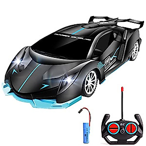 KULARIWORLD Remote Control Car for Boys Fast 1/18 Scale Rechargeable RC Vehicle Cars Toys Xmas Gifts for Kids High Speed with Headlights (Black Blue)
