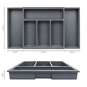 KAKUNM Adjustable Silverware Organizer | Cutlery Utensil Organizer Silverware Tray for Drawer Apartment Essentials, Convenient Flatware Kitchen Organization and Storage for Spoon Knife, Gray